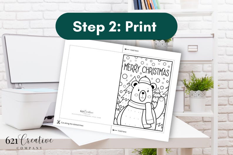 Printable Christmas Card: Colorable Bear Holiday Card (PDF & PNG) - Etsy