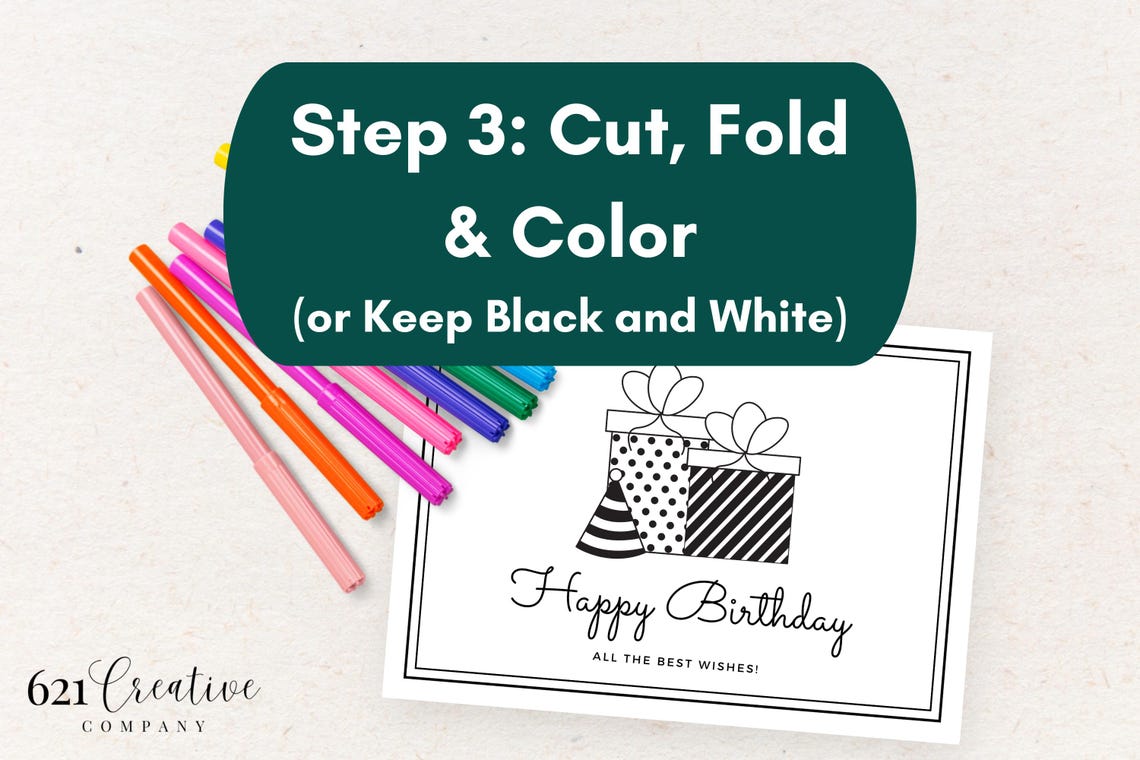Printable Happy Birthday Card: Black & White Presents, Colorable (PDF ...