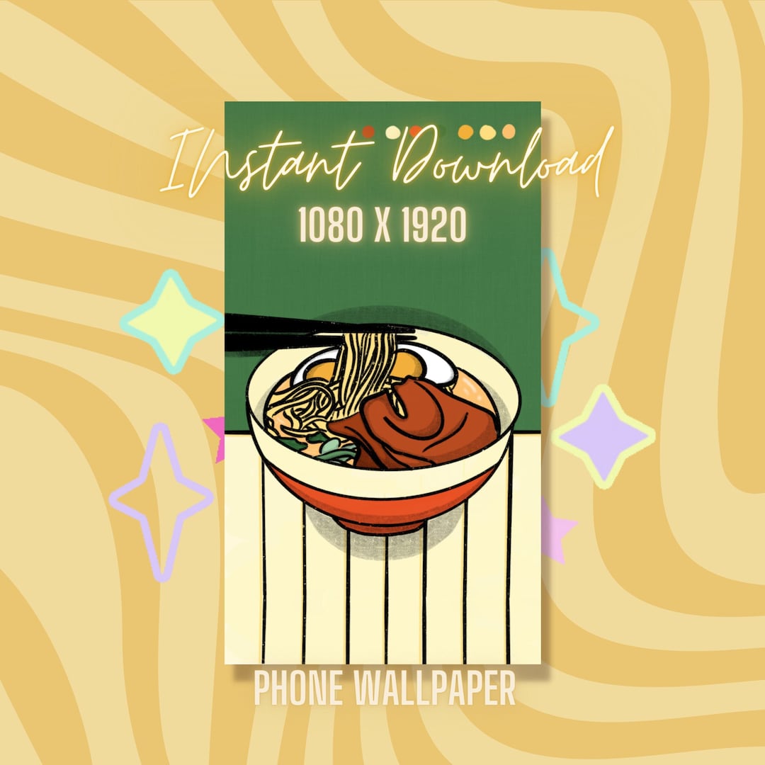 Ramen Noodle Wallpaper, Ramen Bowl Art, Kawaii Digital Wallpaper, Cute ...