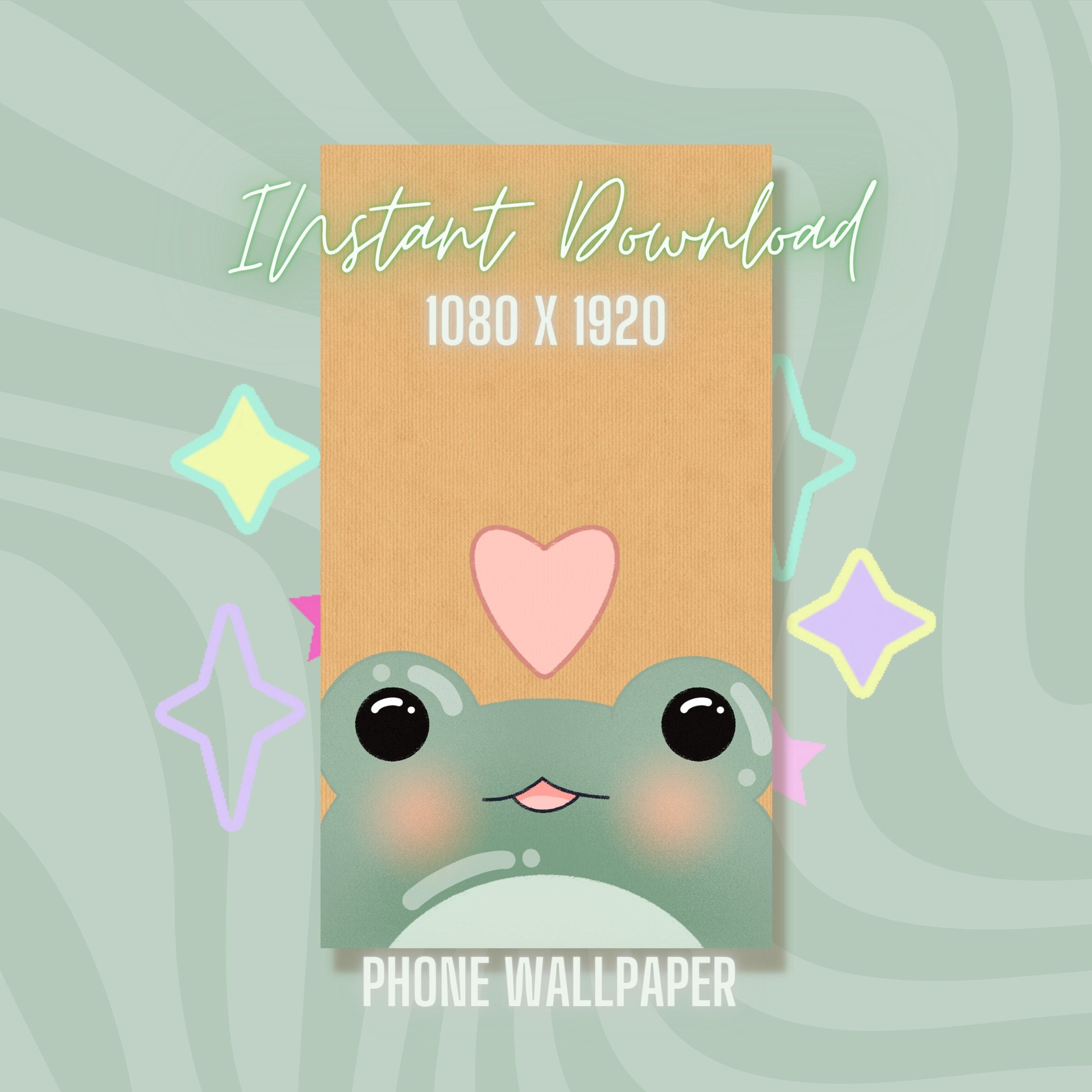 Frog and Heart Background, Frog Core, Kawaii Digital Wallpaper, Cute ...