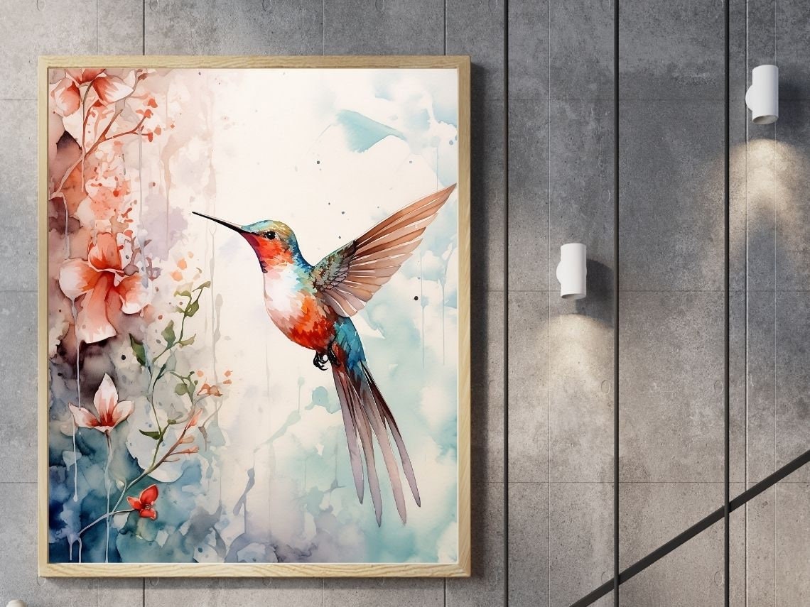 Colibri Watercolor Art Digital Printable Humminbird Home Decor Colorful ...