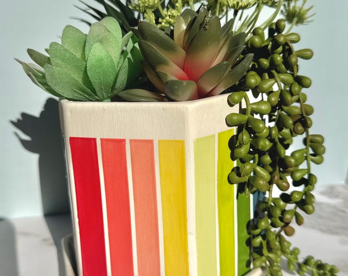 Rainbow Striped Planter -colorful Planter -bright - Rainbow Ceramics ...