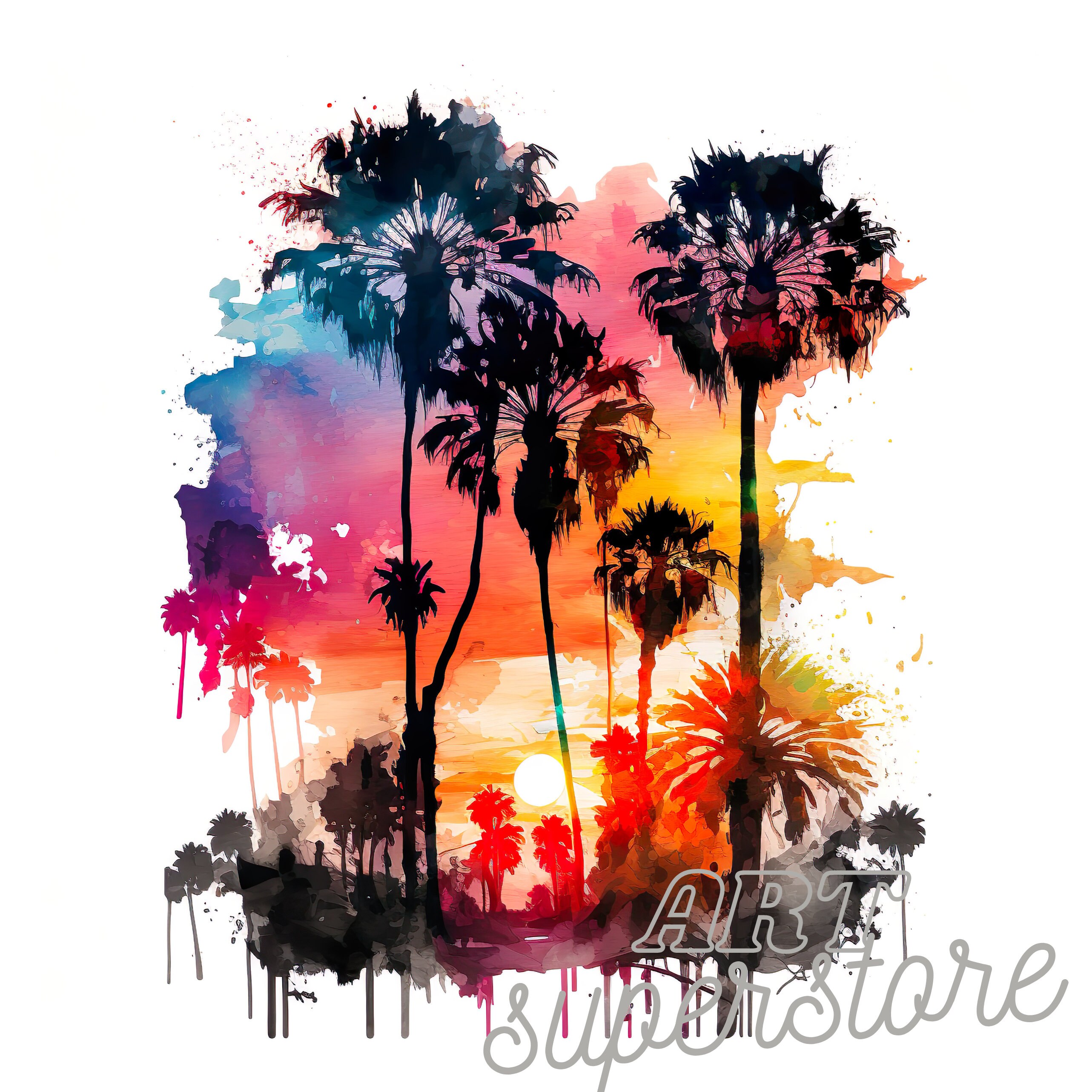 Sunset and Palms Wall Art Palm Tree Art Printable Art INSTANT DOWNLOAD ...