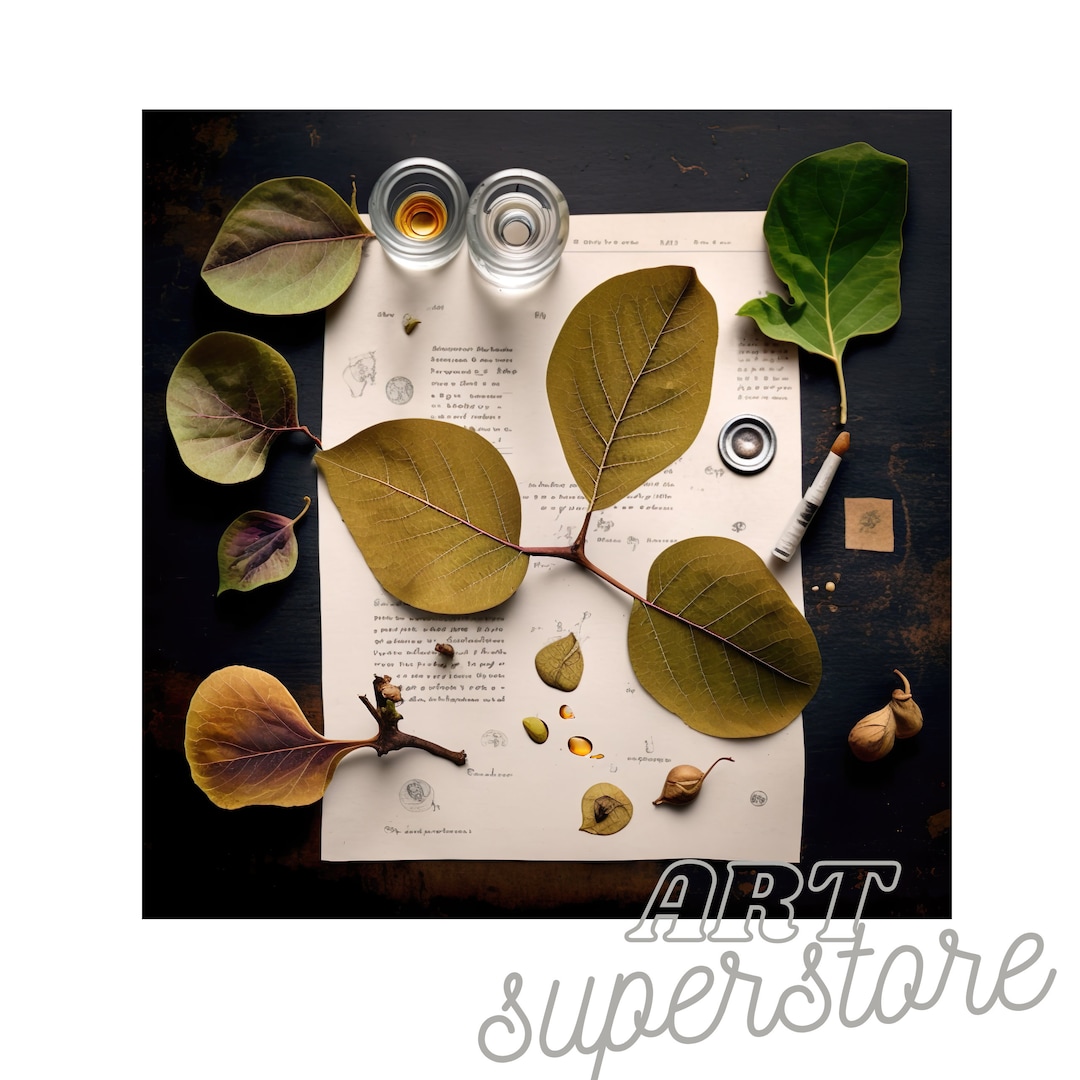 Botany Lab Leaf Samples and Notations Printable Digital Art Wall Art ...