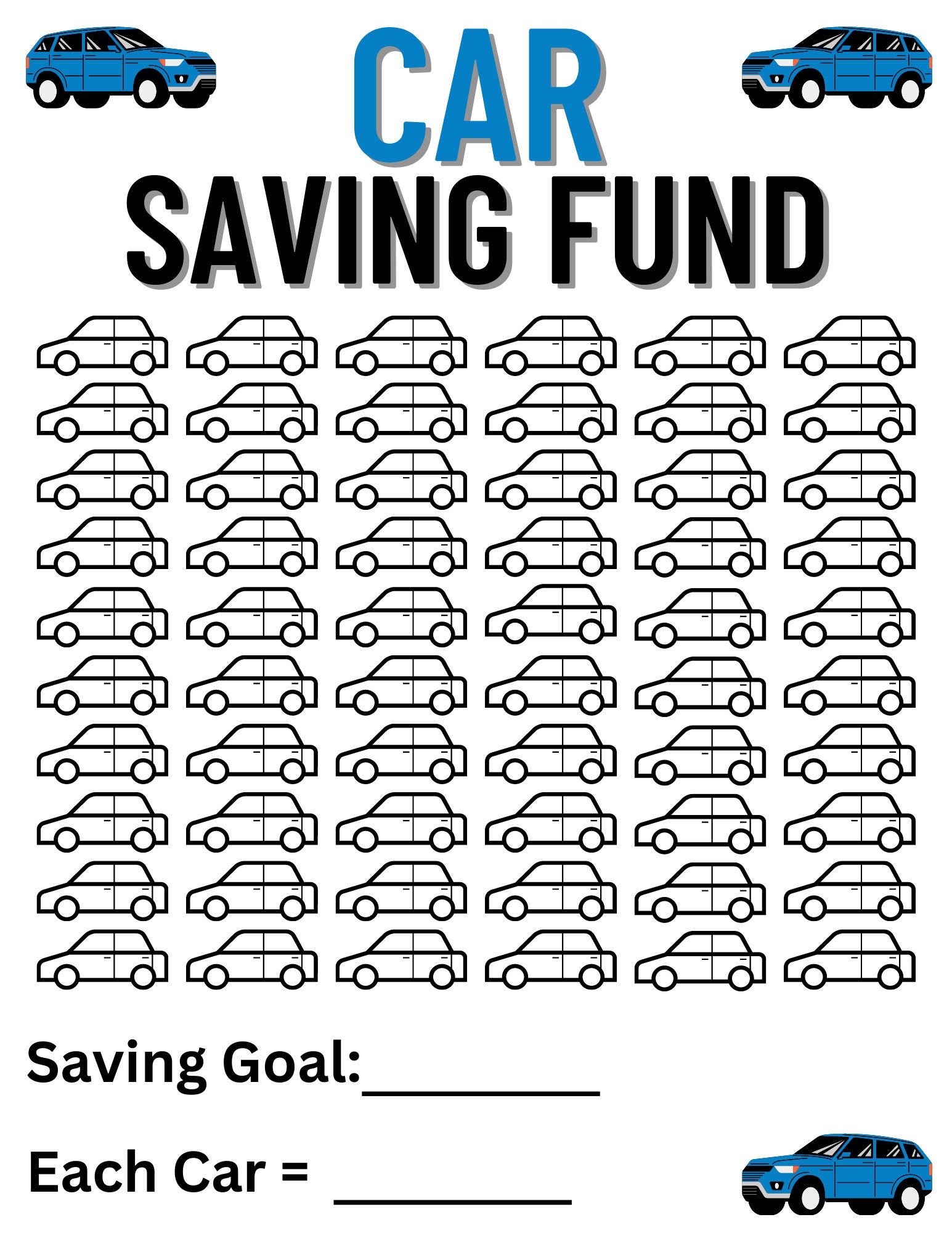 Car Saving Challenge | New Car Savings | Printable Car Saving Challenge ...