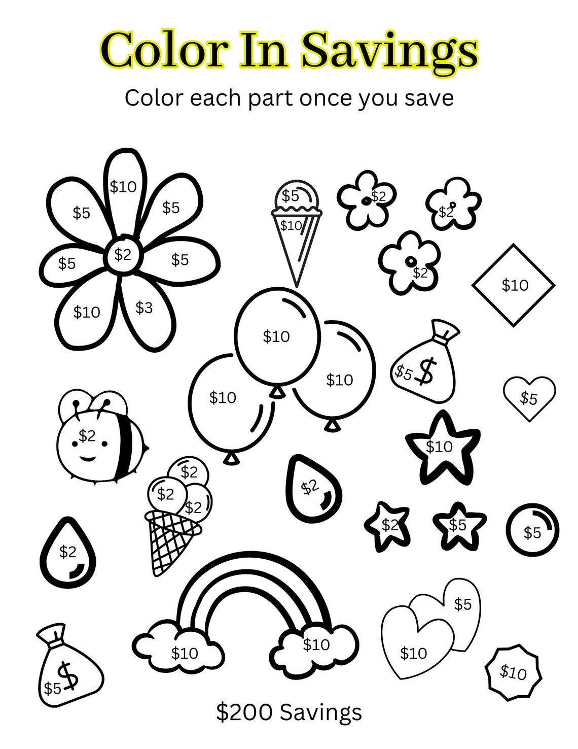 Saving Challenge Sheet | Color in Savings | 200 Dollar Savings Sheet ...