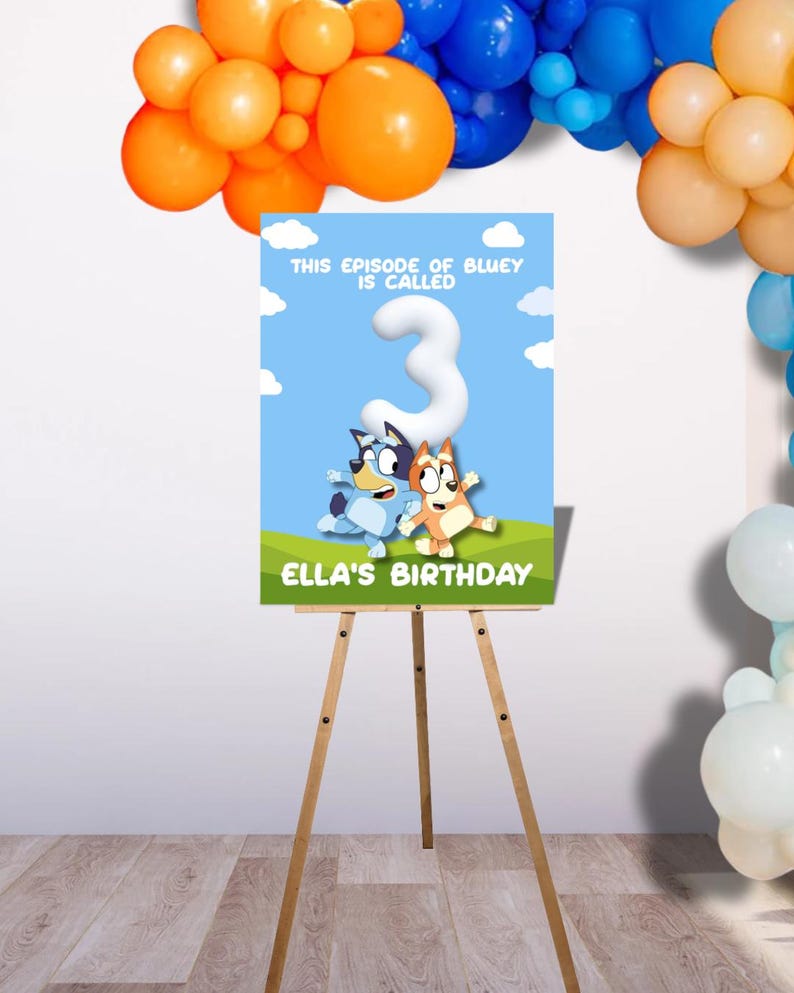 BLUEY Birthday Party Sign Banner Customized Printable DIGITAL Download ...