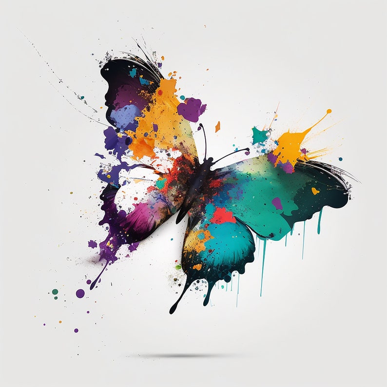 Coloured Splatter Flying Butterfly Square (1:1 Ratio) DIGITAL DOWNLOAD ...