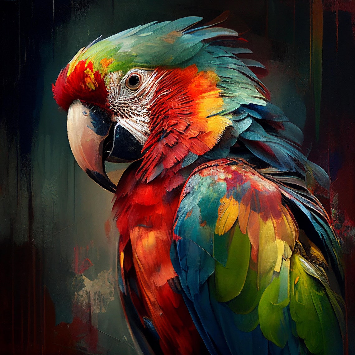 Parrot Oil Painting Parrot Abstract Square (1:1 Ratio) DIGITAL DOWNLOAD ...