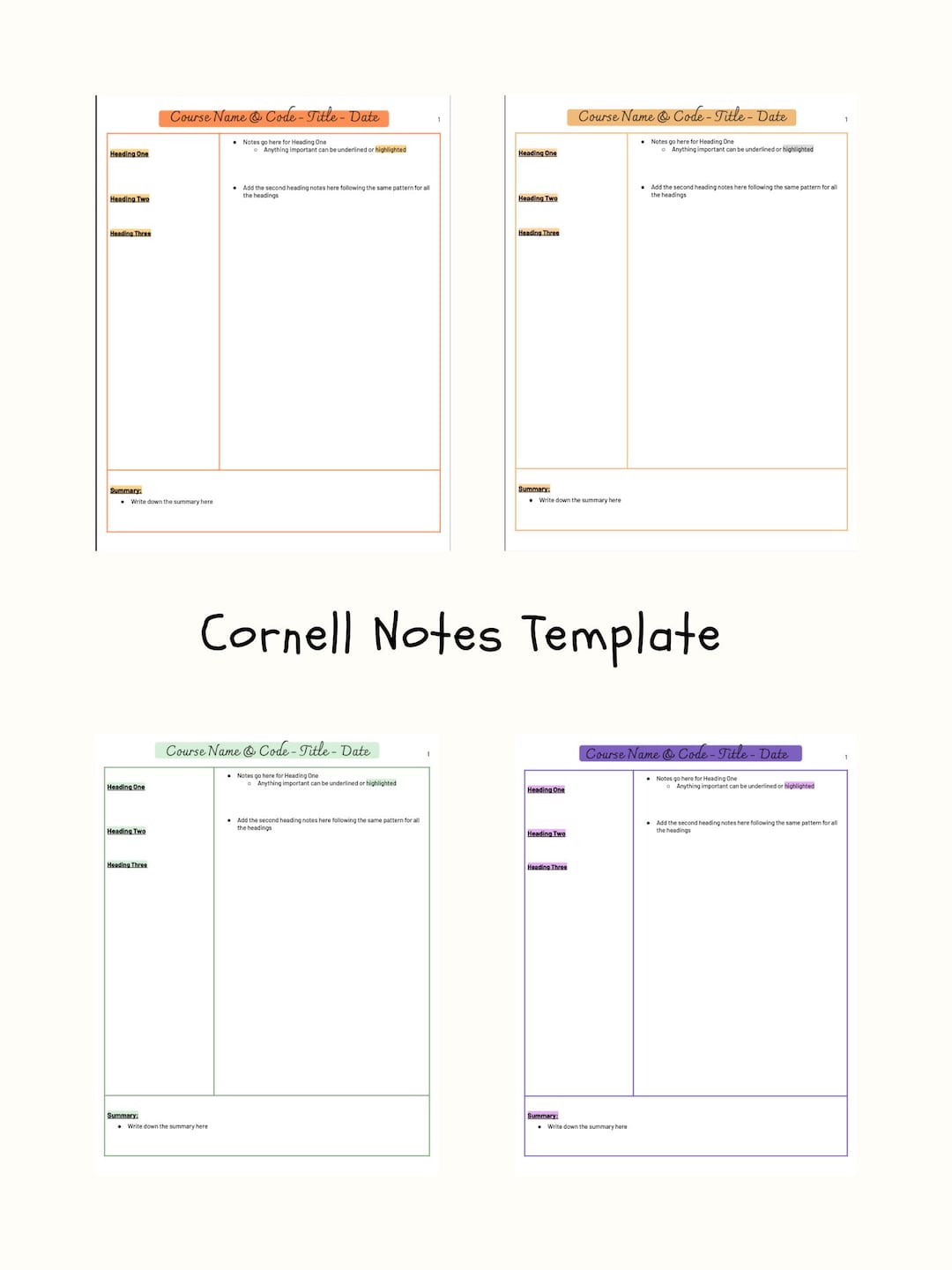 Cornell Notes Template | Colorful Student Study Organizer (PDF Files ...