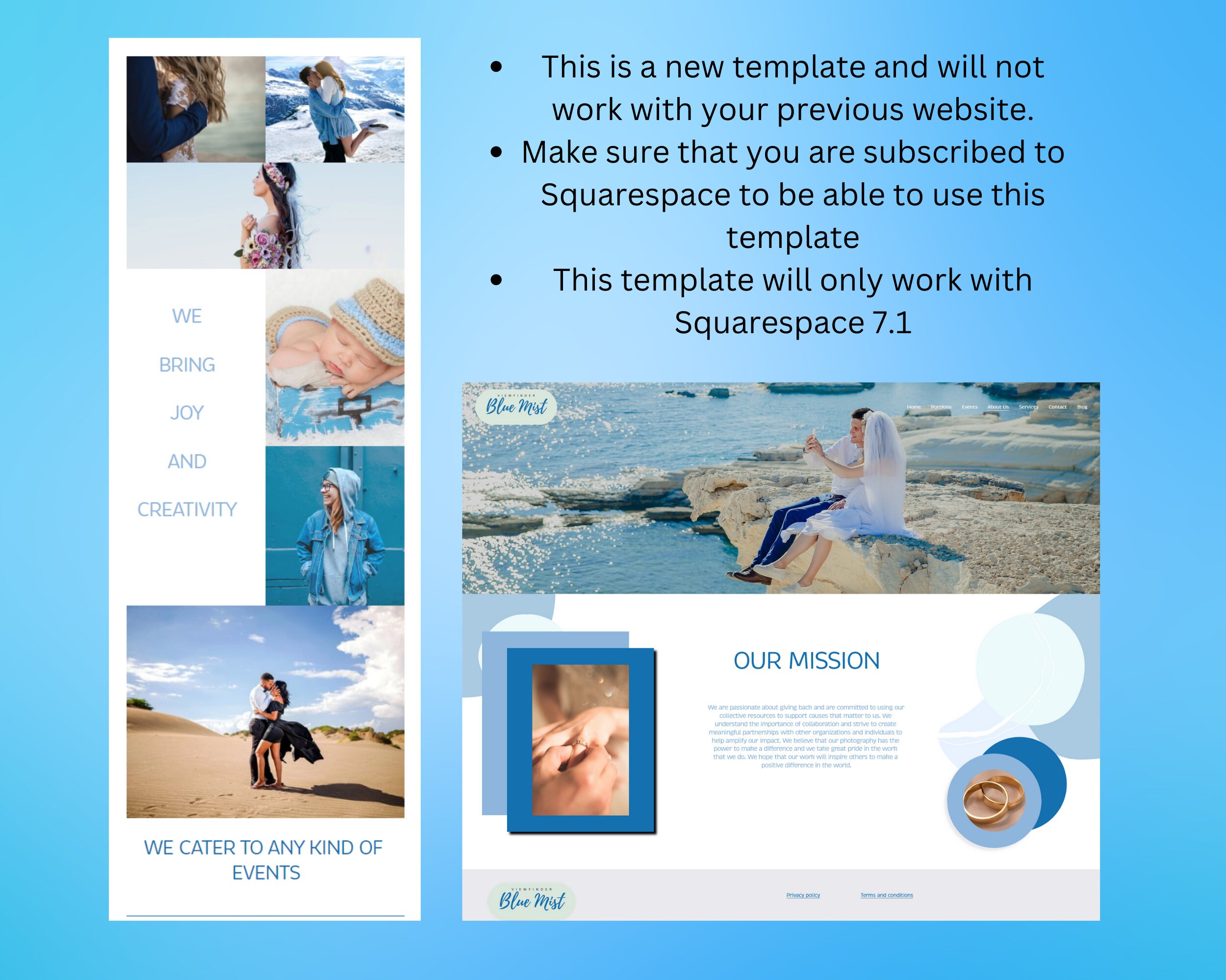 Squarespace 7.1 Squarespace Blue Template Wedding Template - Etsy