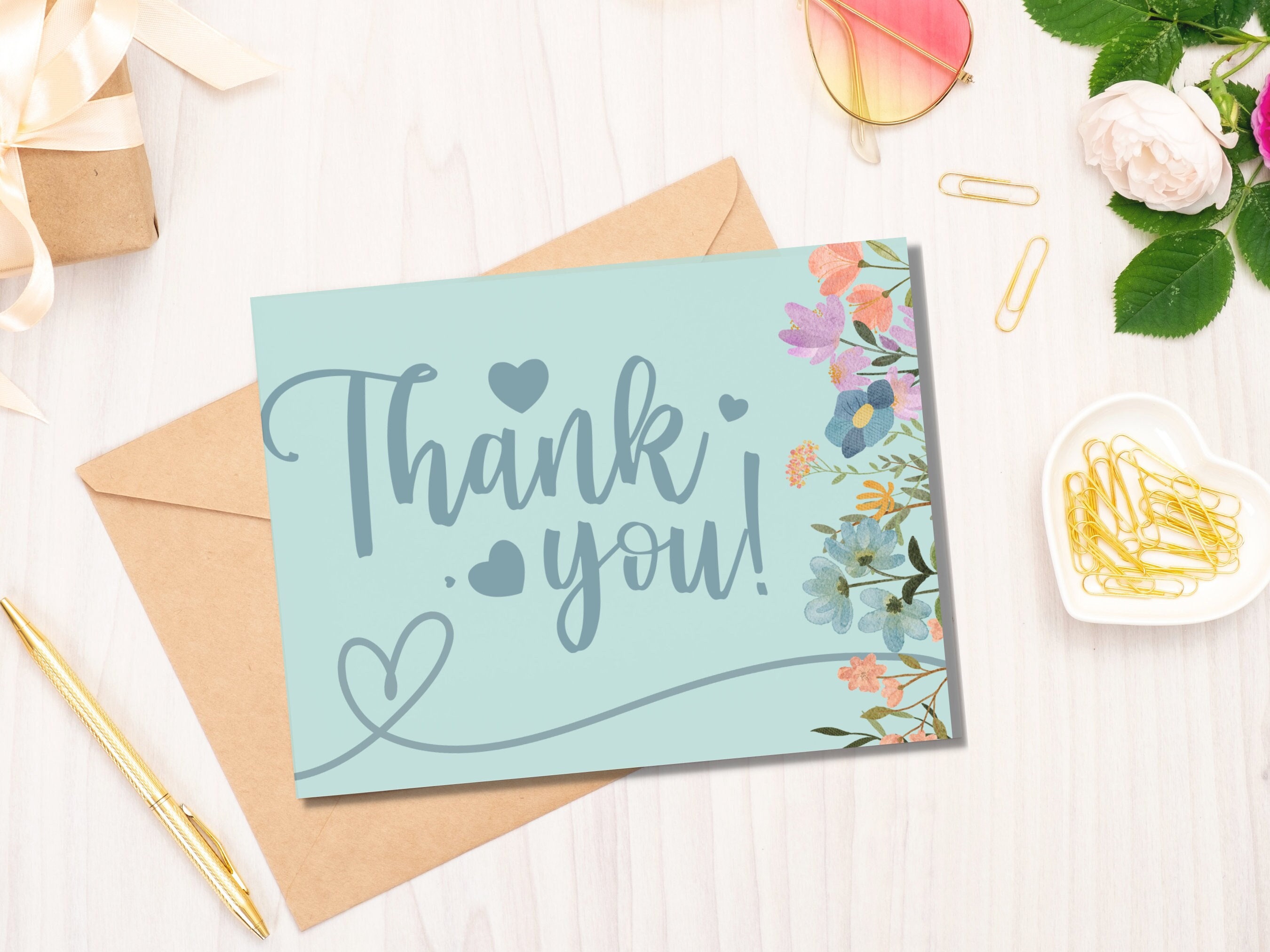 Thank You Card Template, Thank You Card Printable, Floral Thank You ...