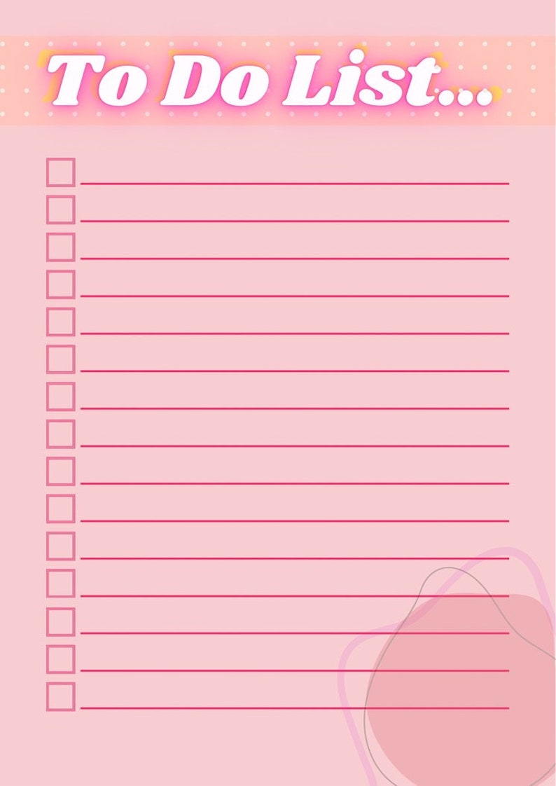 To Do List Pink Retro Instant Download - Etsy