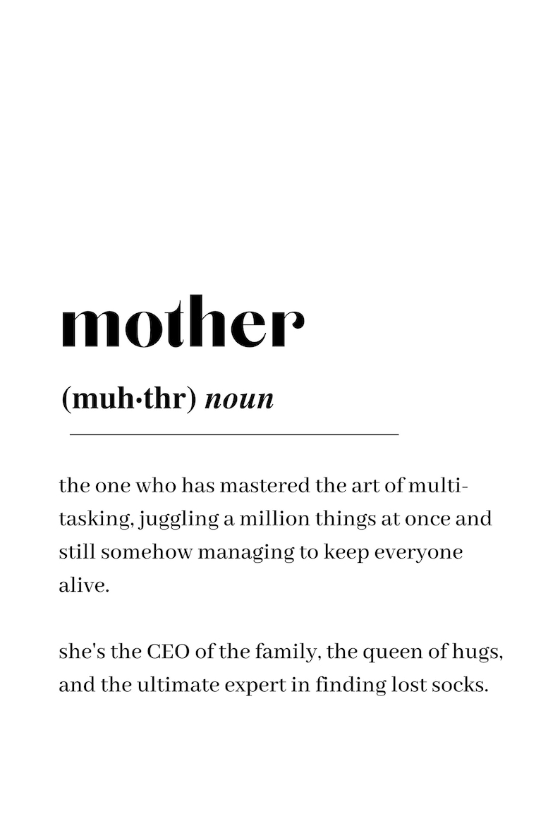 Mother Definition Print, Minimalist Dictionary Art (digital Download ...