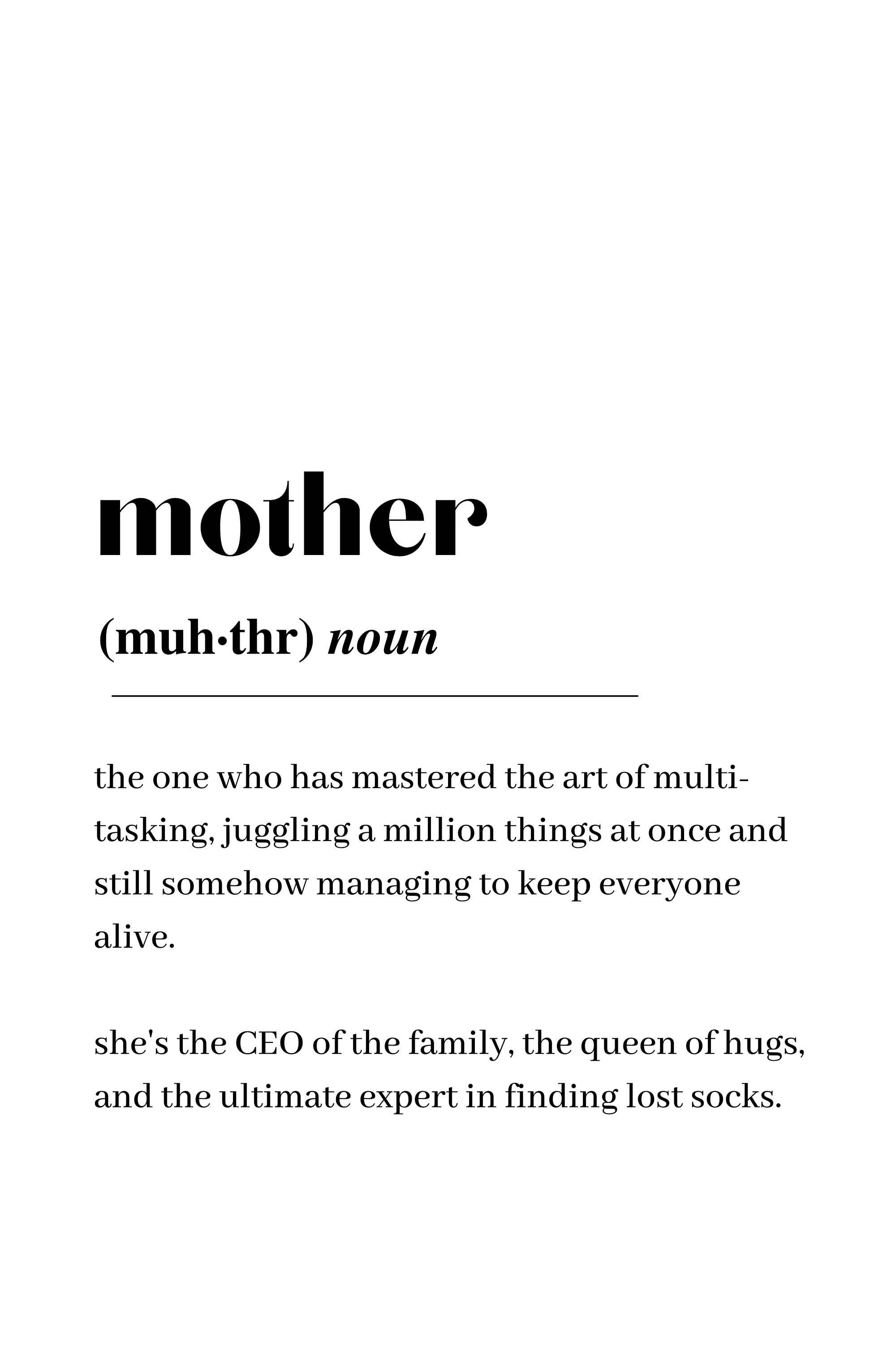 Mother Definition Print, Minimalist Dictionary Art (digital Download ...