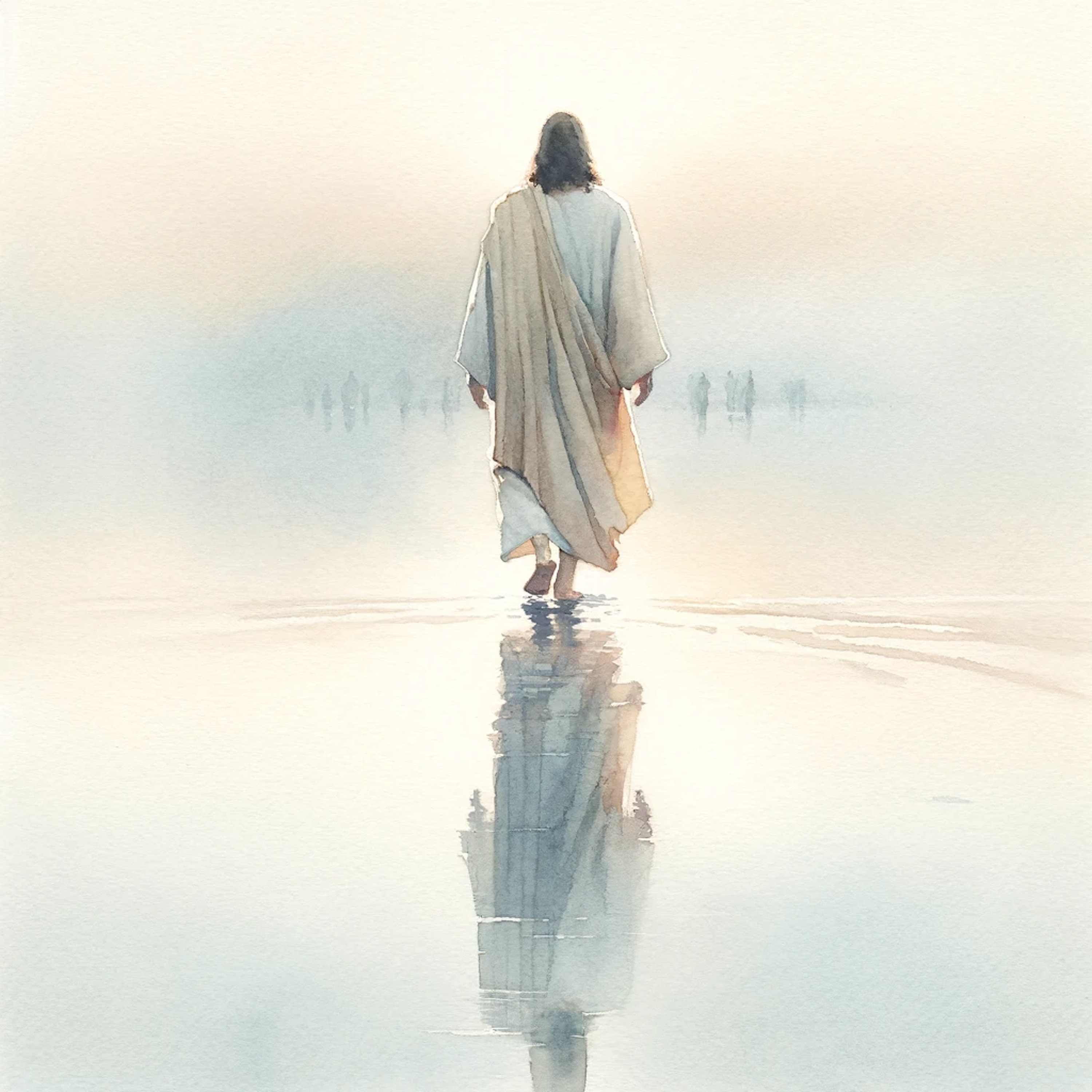 Minimalistic Watercolor Print of Jesus Walking on Water - 36"x36 ...