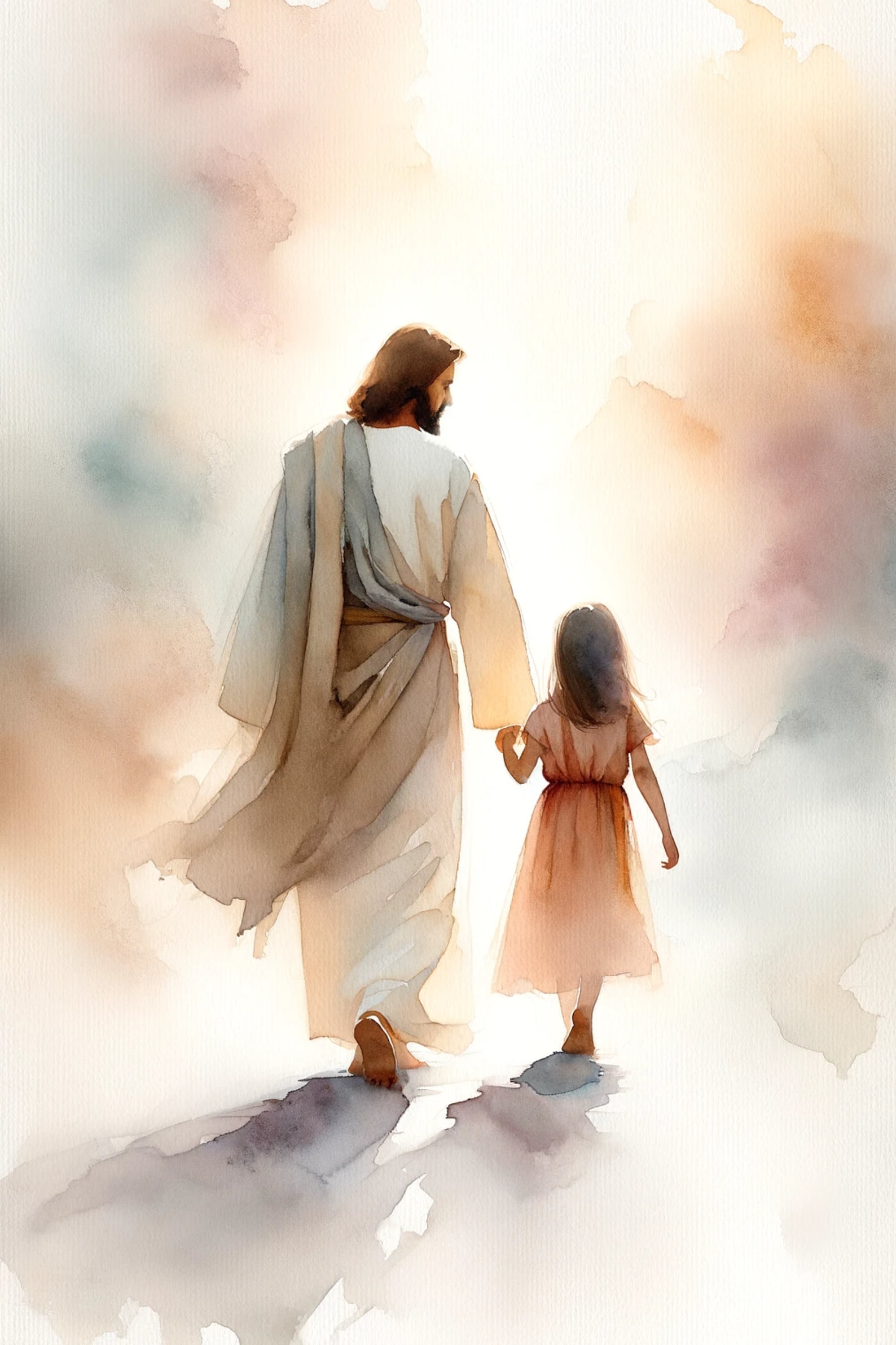 Watercolor Digital Print of Jesus Holding a Girl's Hand 36x24 Christian ...