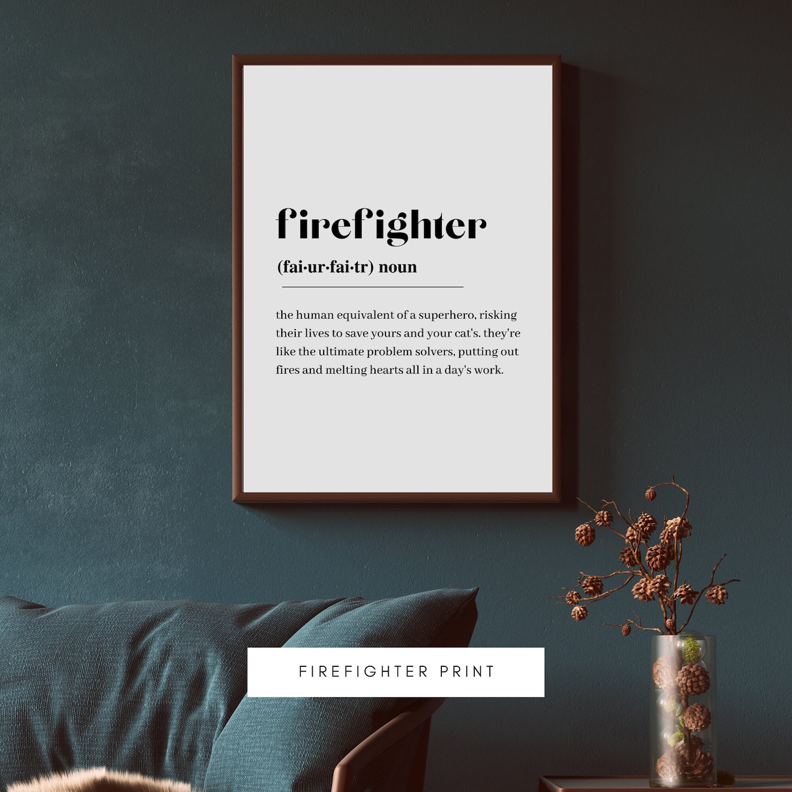 Firefighter Poster, Firefighter Definition Print, Fireman Gift ...
