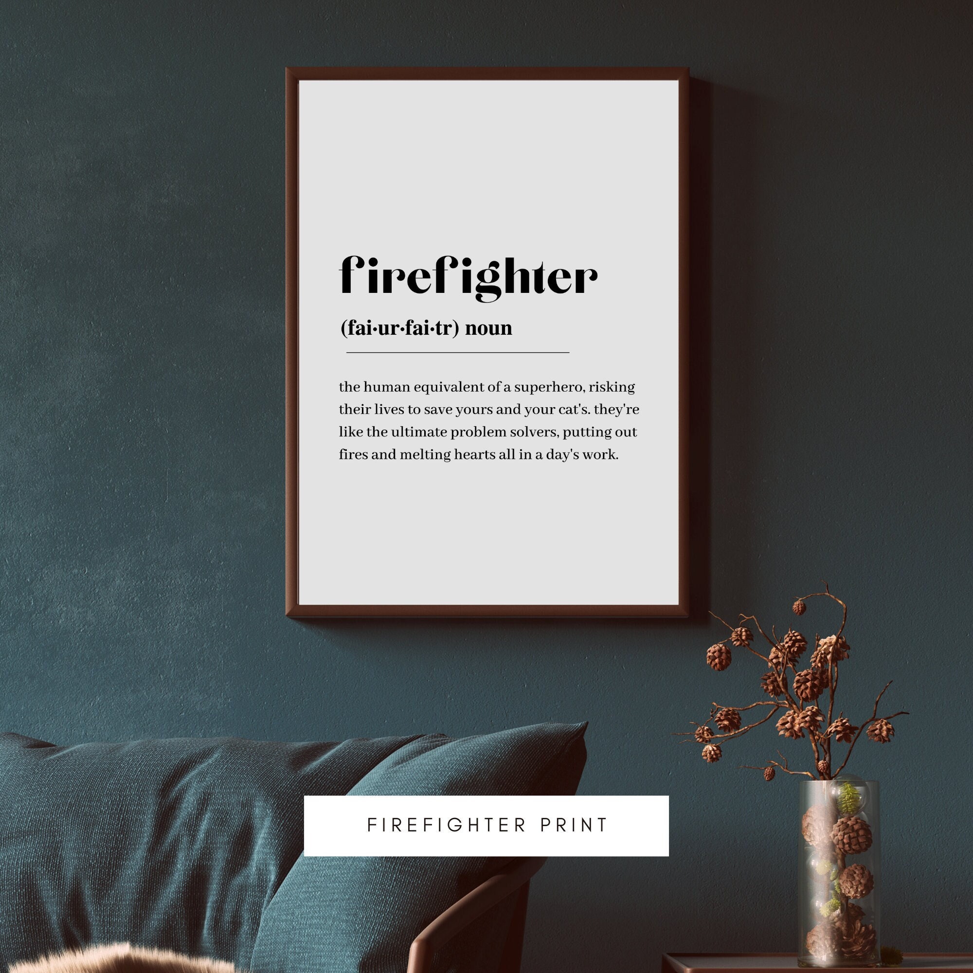 Firefighter Poster, Firefighter Definition Print, Fireman Gift ...