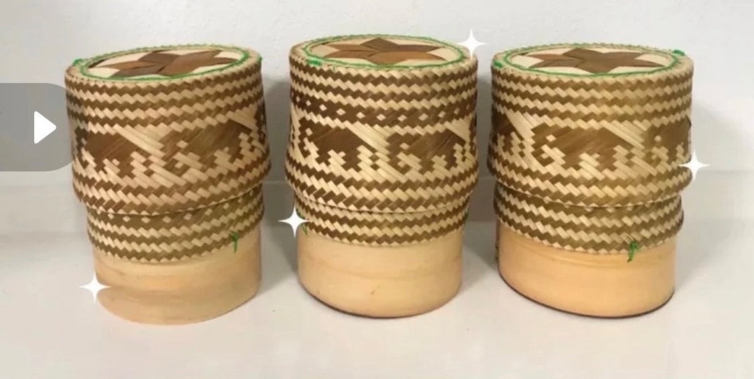 Kra-tip Sticky Rice Box Pot Bamboo Handmade Basket Glutinous Thai Lao ...