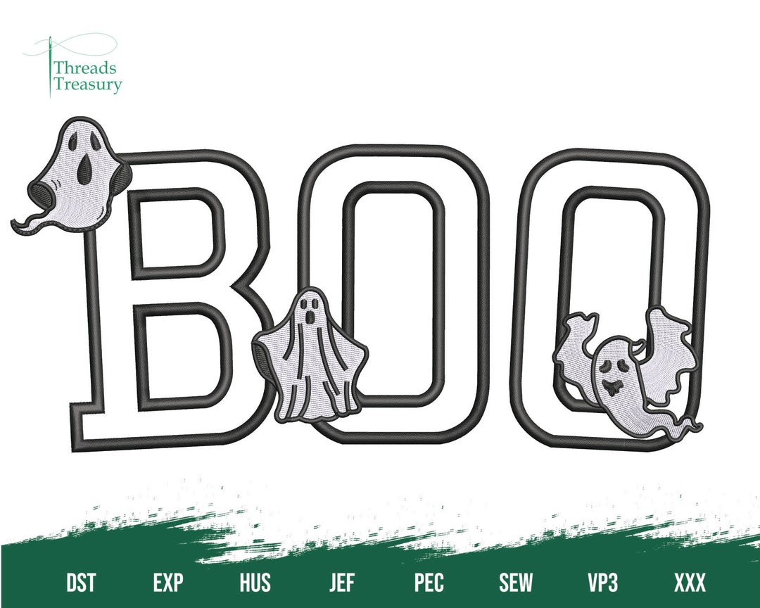 BOO Arched Applique Design, Machine Embroidery Boo Design, Boo Ghost ...