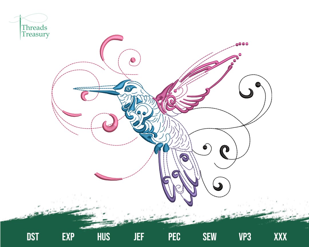 Cute Hummingbird Machine Embroidery, Floral Hummingbird Embroidery ...
