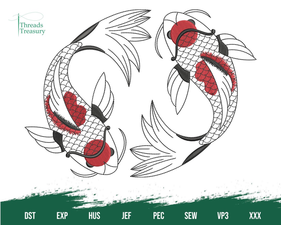 Crap Koi Fish Embroidery Design, Japanese Koi Fish Machine Embroidery ...