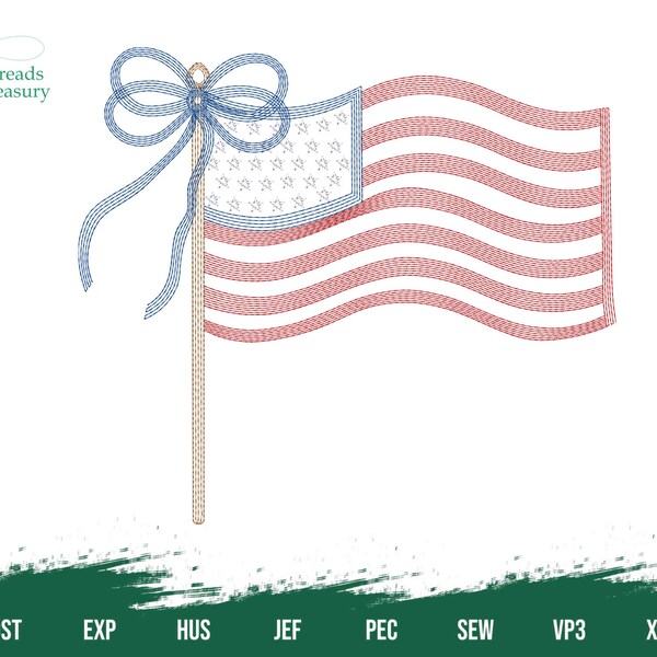 American Flag Bow Machine Embroidery Design - Etsy