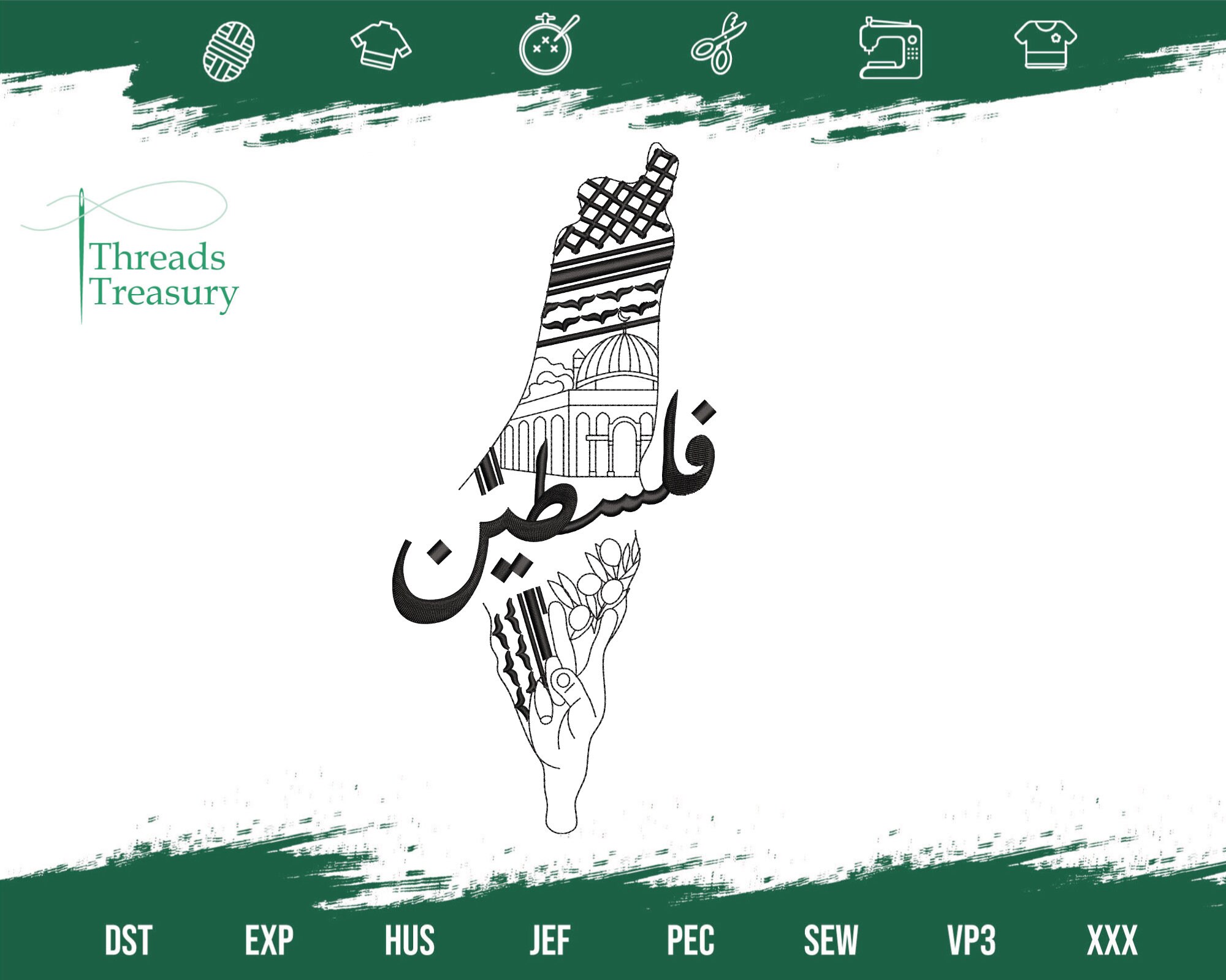 Beautiful Map Embroidery Pattern, Free Palestine Machine Embroidery ...