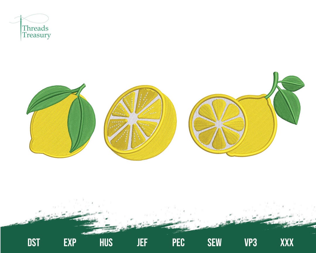 Machine Embroidery Lemon Slice, Embroidered Lemon Designs, Natural ...