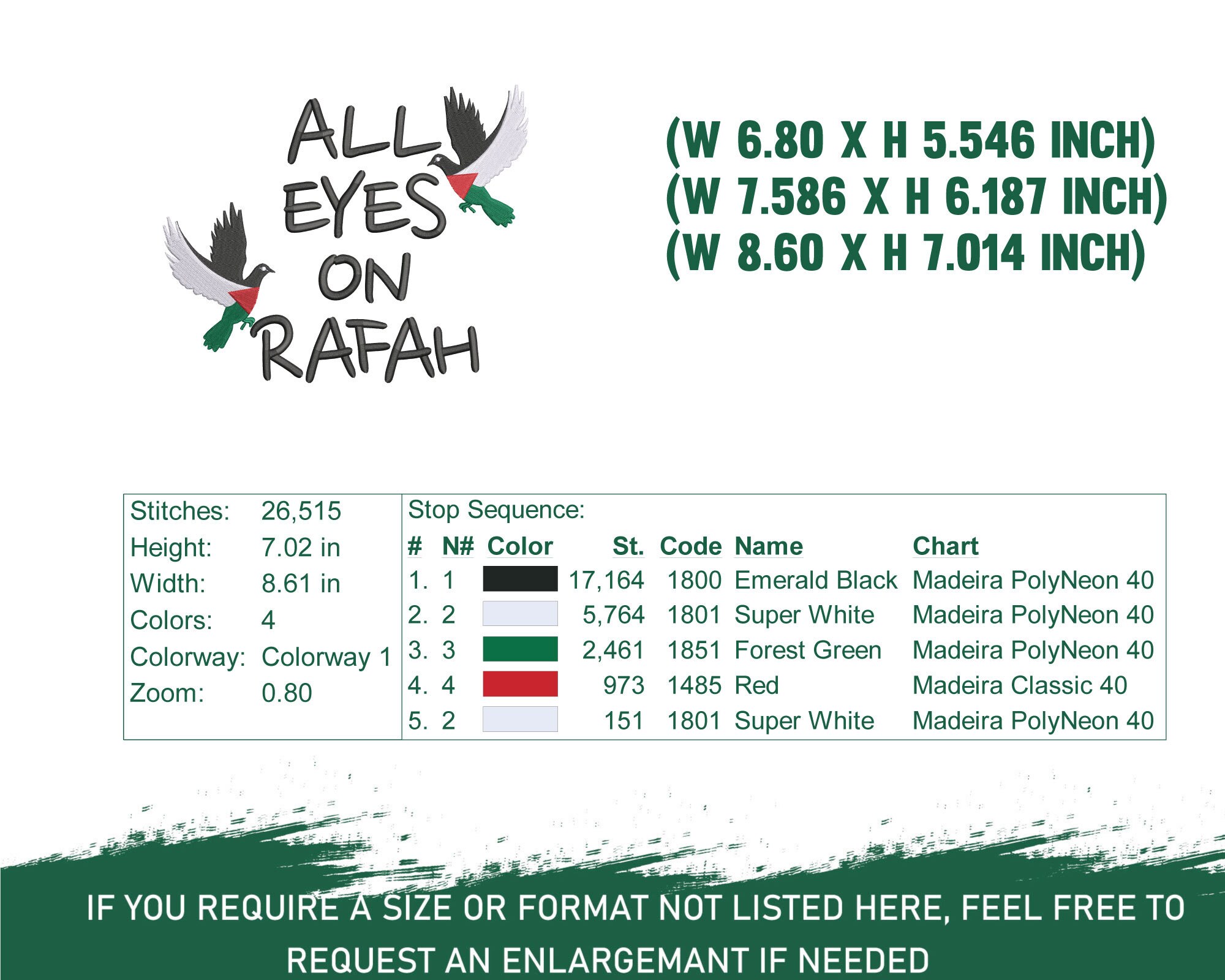 All Eyes on Rafah Design, Palestine Flag Dove Machine Embroidery ...