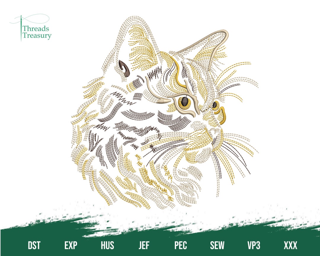 Embroidered Tabby Cat Face Designs, Cute Cat Machine Embroidery ...