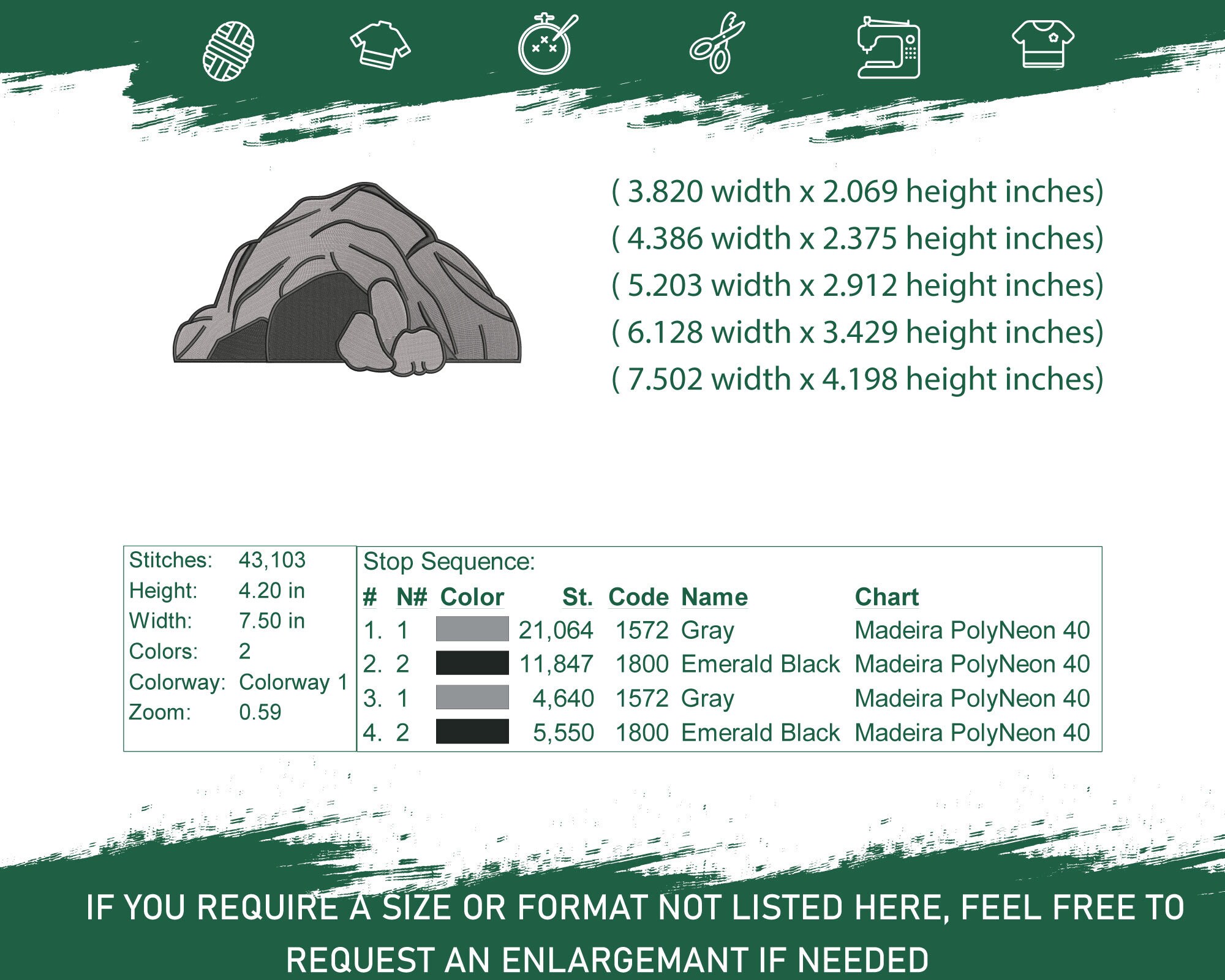 Caves Machine Embroidery Design, Mountain Caves Embroidery Design, 5 ...
