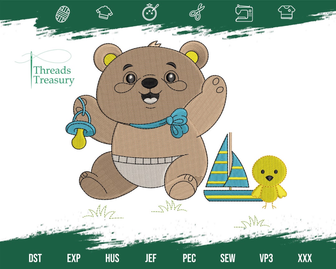 Taddy Bear Embroidery Design, Cute Bear With Chick Embroidery Pattern ...