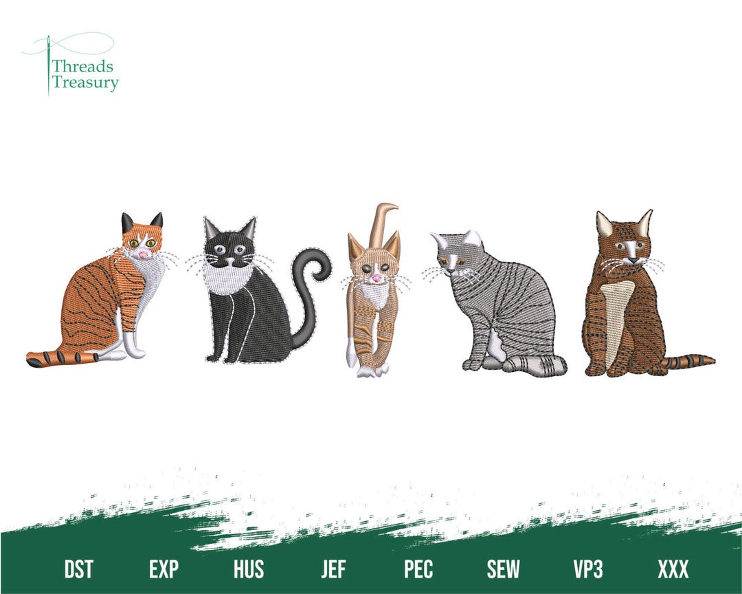Cats Embroidery Patterns, Machine Embroidery Cats Posses Design, Cute ...