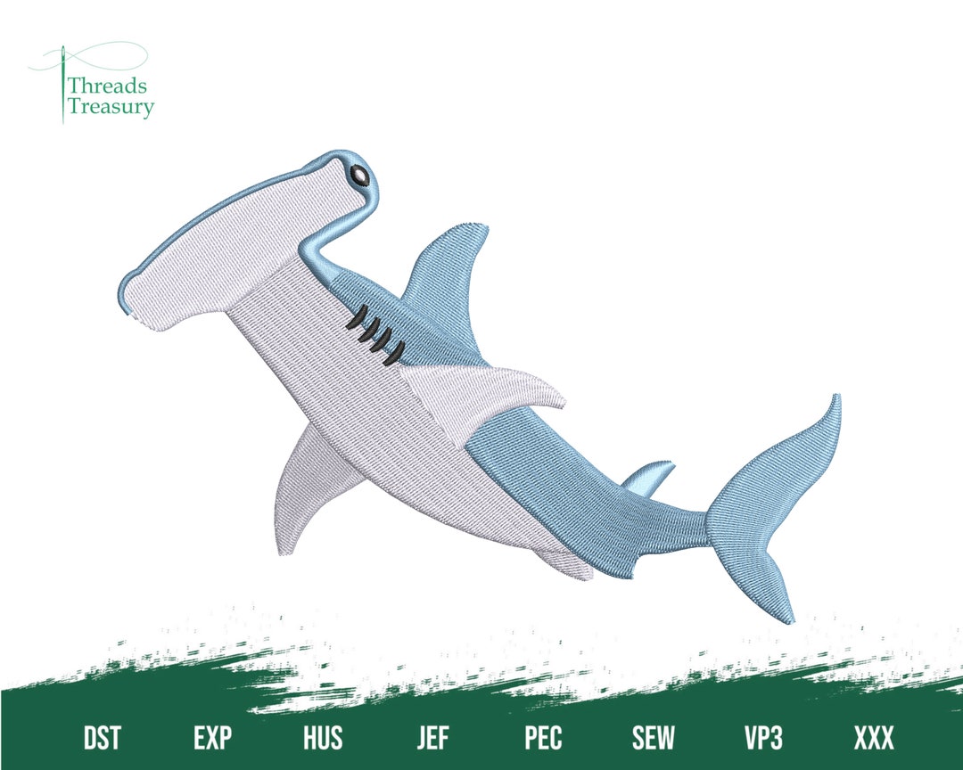 Hammerhead Shark Machine Embroidery, Cute Fish Embroidery Patterns, Sea ...