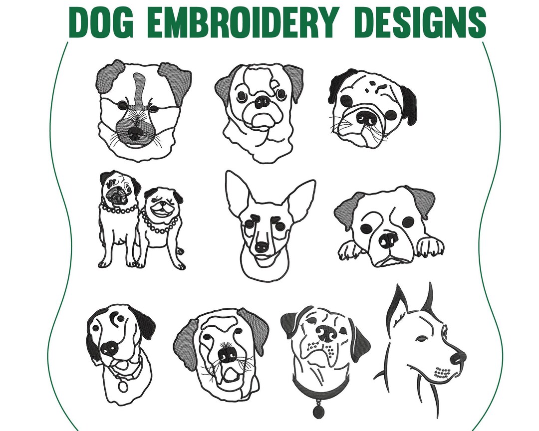Embroidered Family Dogs Patterns, Line Art Dogs Machine Embroidery, 10 ...