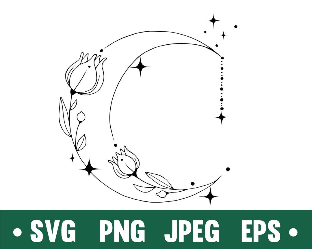 Flower Crescent Moon Png, Floral Moon Png, Outline Moon Clipart, Moon ...