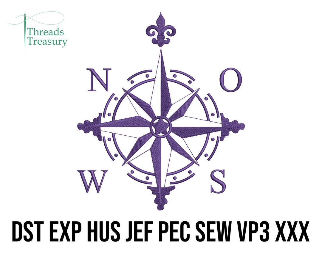 Compass Rose Embroidery Pattern, Nautical Compass Machine Embroidery ...