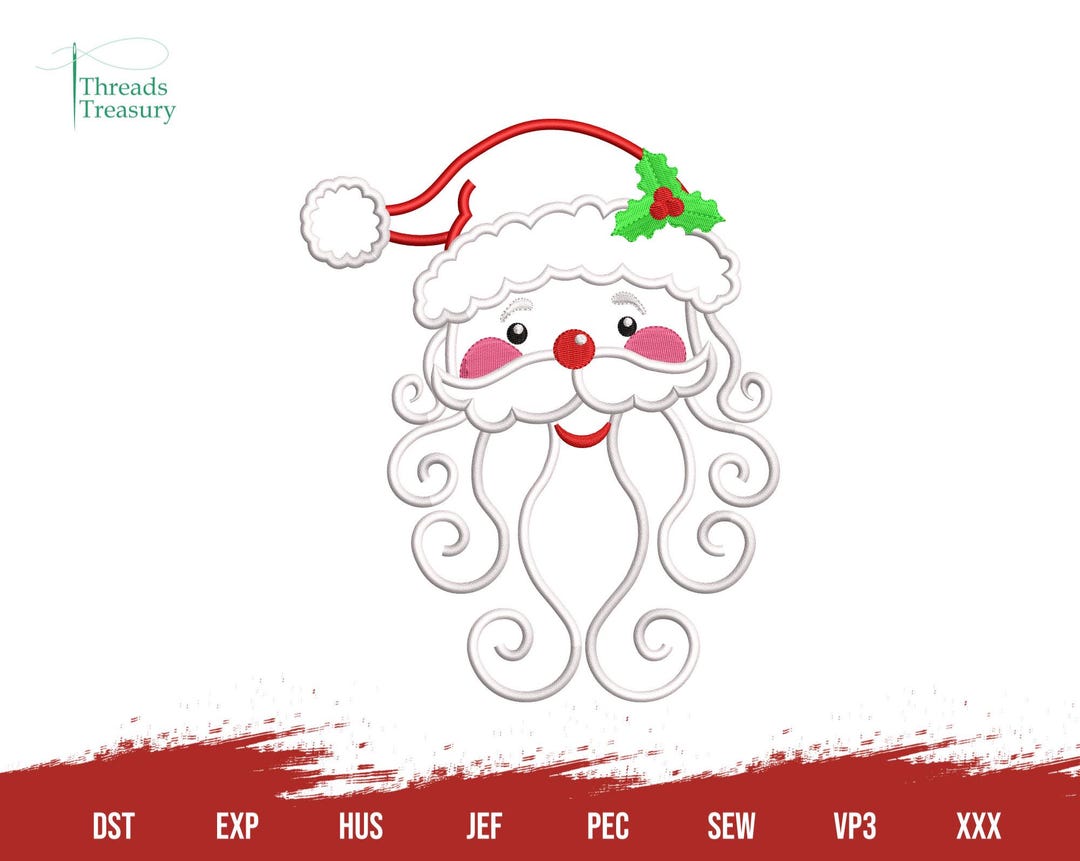 Embroidered Cute Santa Pattern, Santa Face Applique File, Santa Claus ...