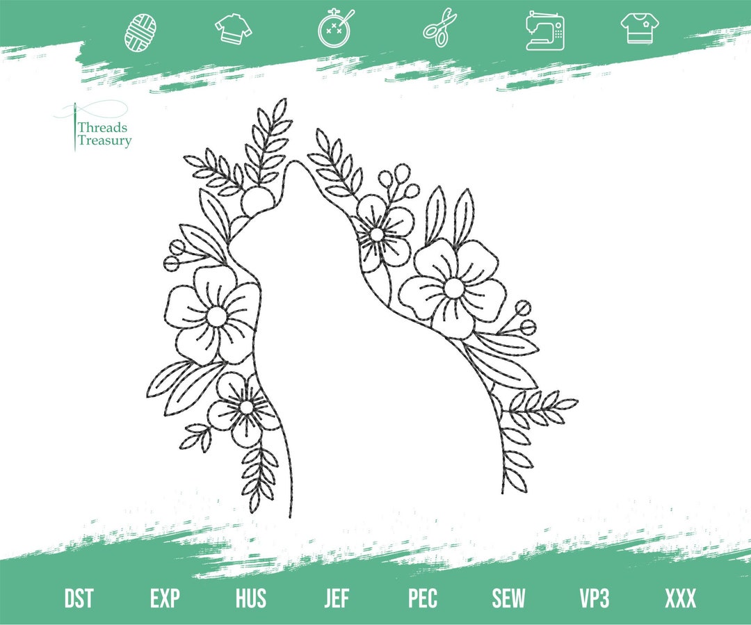 Cat Floral Machine Embroidery, Cat Outline Embroidery Design, Cat ...