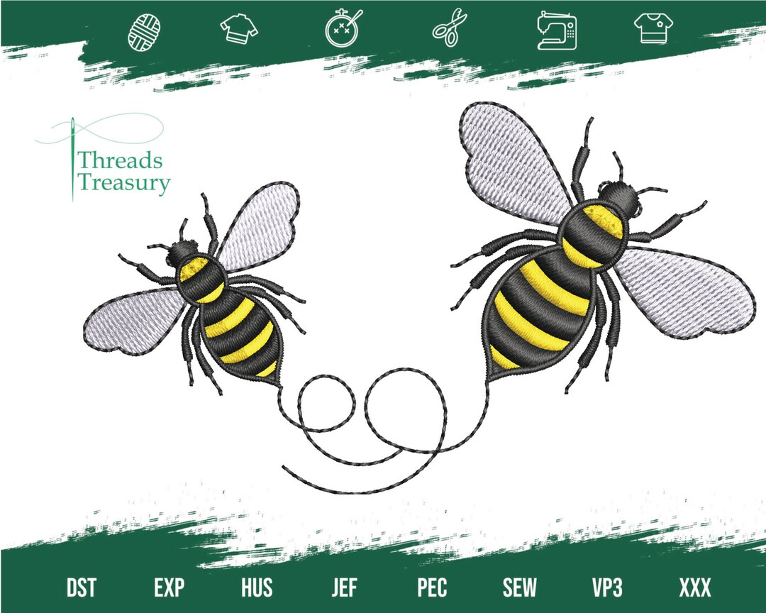 Embroidered Bumble Bees Design, Honey Bees Machine Embroidery, Birds ...