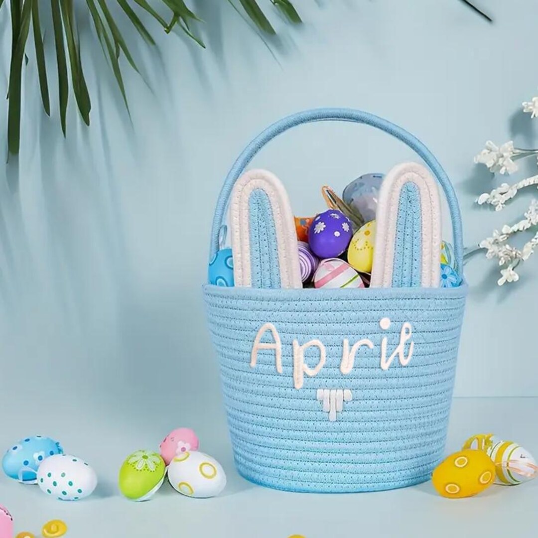Custom Name Easter Basket, Personalized Bunny Basket for Kids, Easter ...