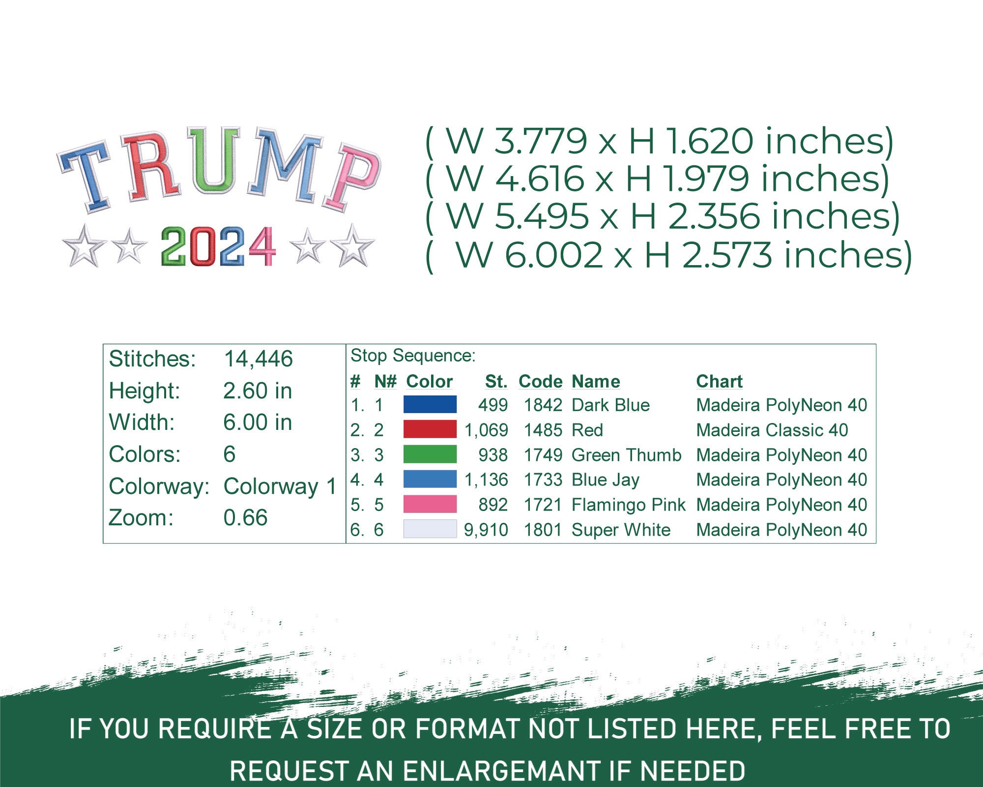 Trump Arched Embroidery Designs, Trump 2024 Machine Embroidery, Trump ...