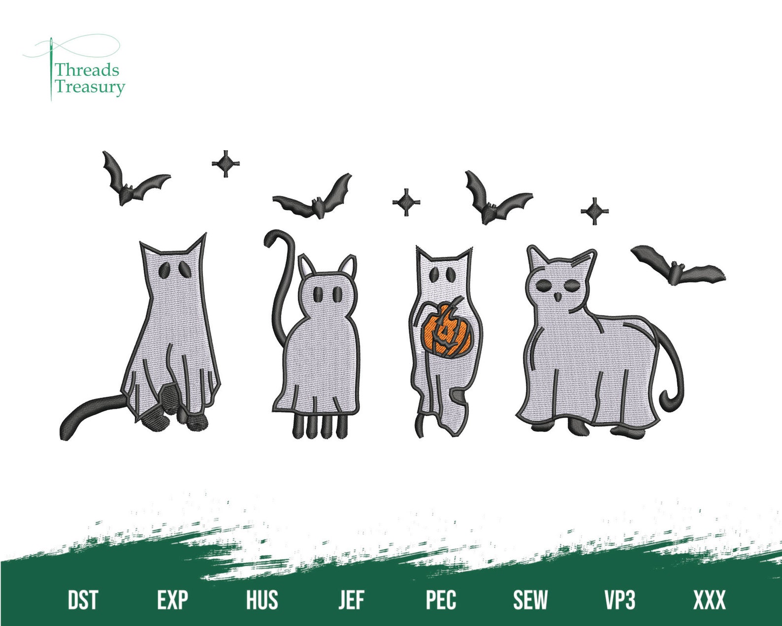 Halloween Cats Machine Embroidery, Embroidery Ghost Cat Halloween, Cats ...