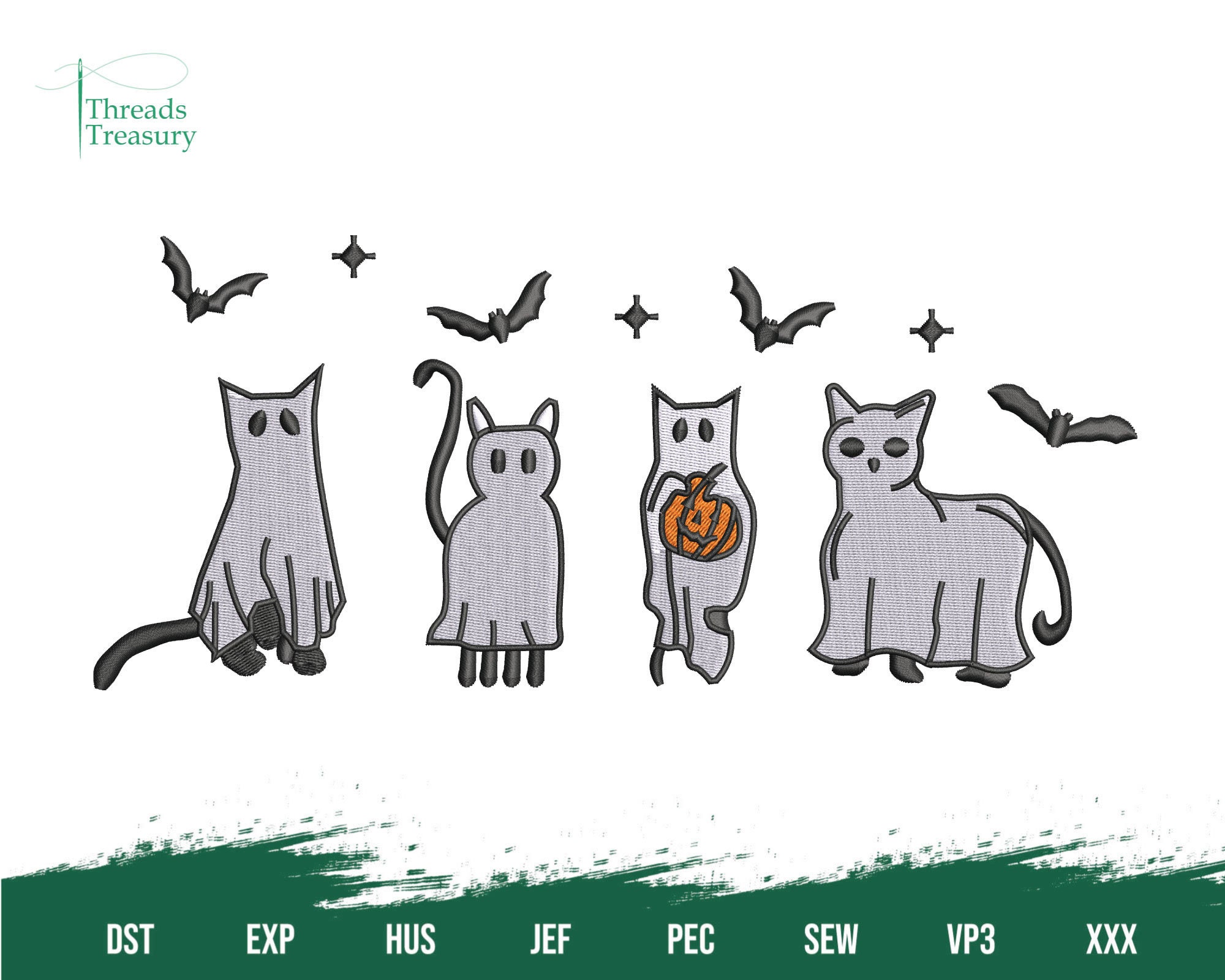 Halloween Cats Machine Embroidery, Embroidery Ghost Cat Halloween, Cats ...