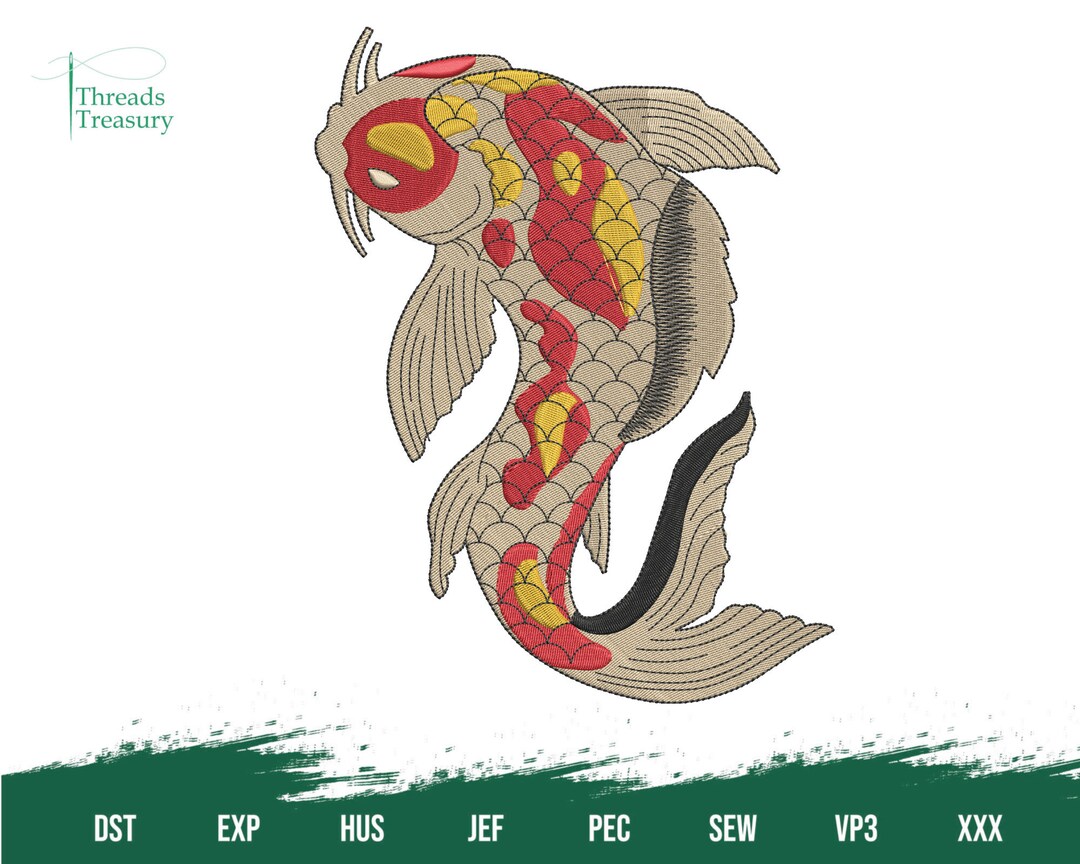 Embroidered Koi Fish Design, Sea Animals Machine Embroidery, Japanese ...