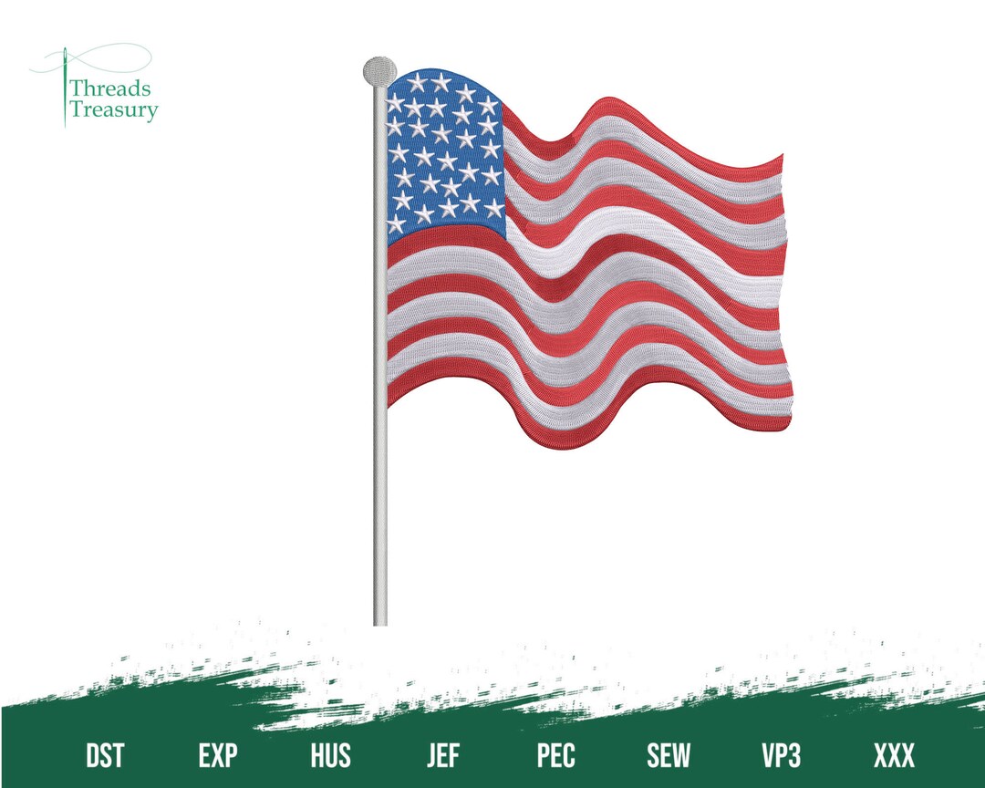 USA Flag Machine Embroidery, Waving American Flag Designs, 4th of July ...