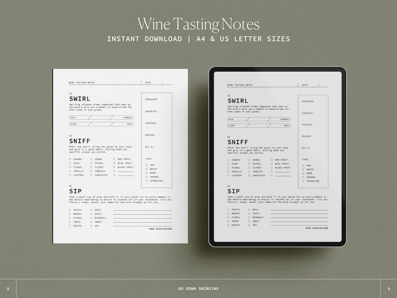 Wine Tasting Notes Printable, Minimalist Wine Tasting Log, Printable ...