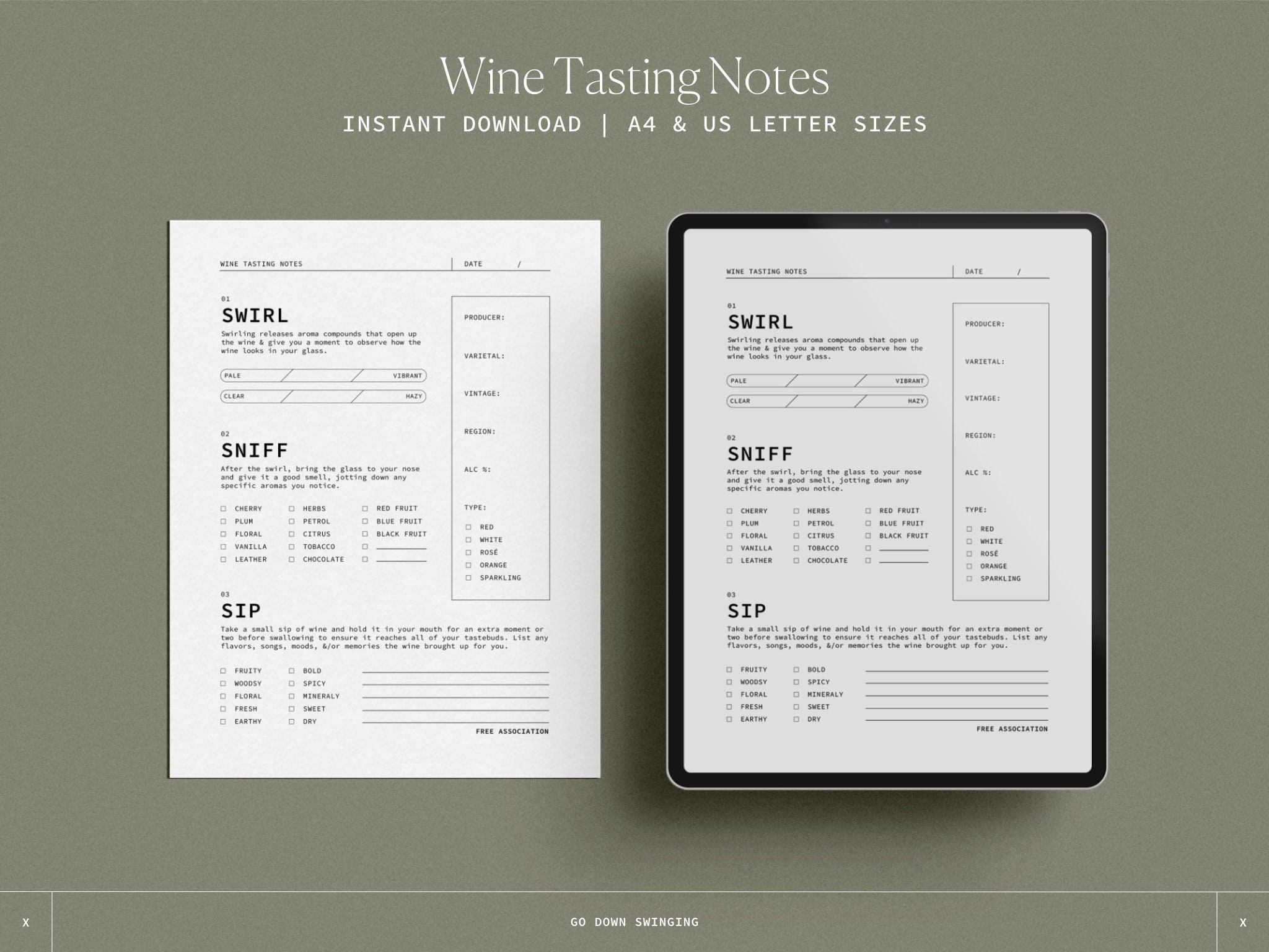 Wine Tasting Notes Printable, Minimalist Wine Tasting Log, Printable ...